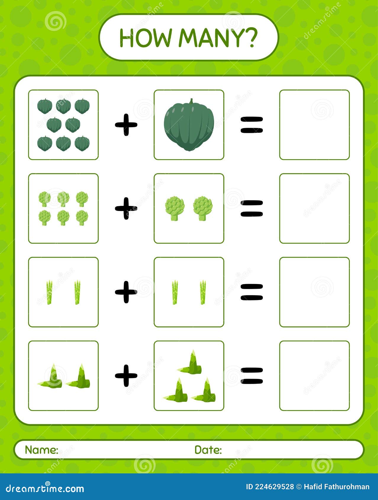How Many Counting Game with Vegetables. Worksheet for Preschool Kids ...