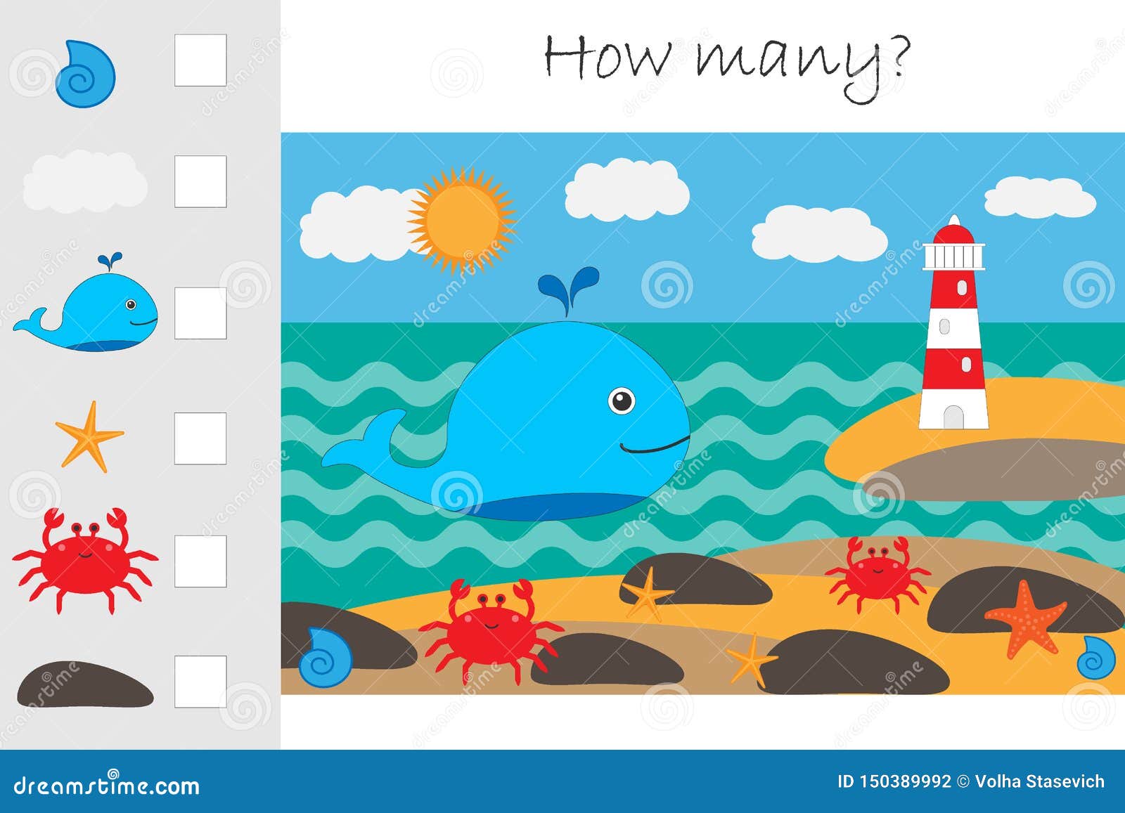 How Many Counting Game, Whale and Lighthouse for Kids, Educational ...