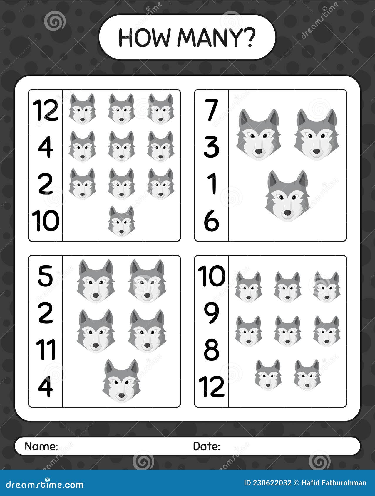 How Many Counting Game with Wolf. Worksheet for Preschool Kids, Kids ...