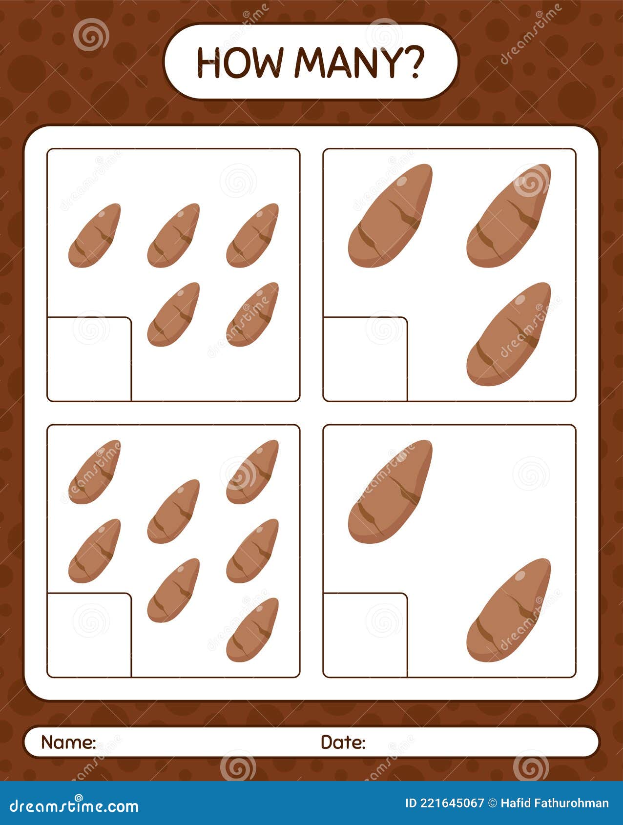 How Many Counting Game with Yam Root. Worksheet for Preschool Kids ...