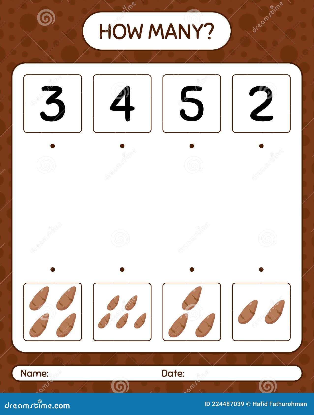 How Many Counting Game with Yam Root. Worksheet for Preschool Kids ...