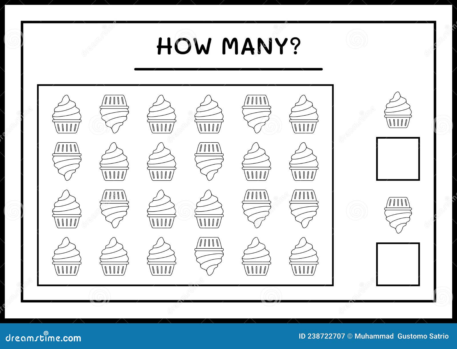 How Many Cup Cake, Game for Children. Vector Illustration Stock Vector ...