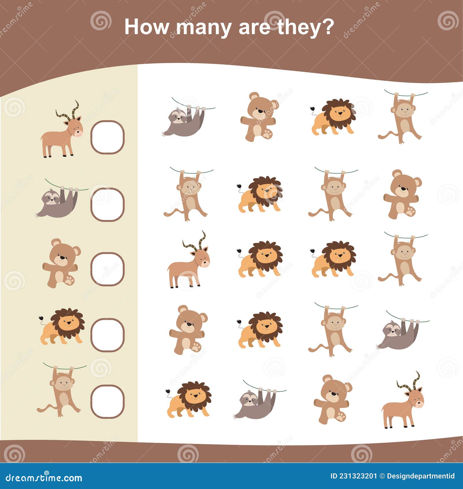 How Many are they Game. Counting Animals for Preschool Stock Vector ...