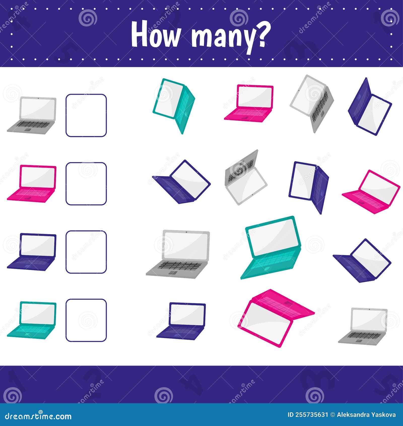 How Many Laptops are There. Count the Number and Write Stock Vector ...