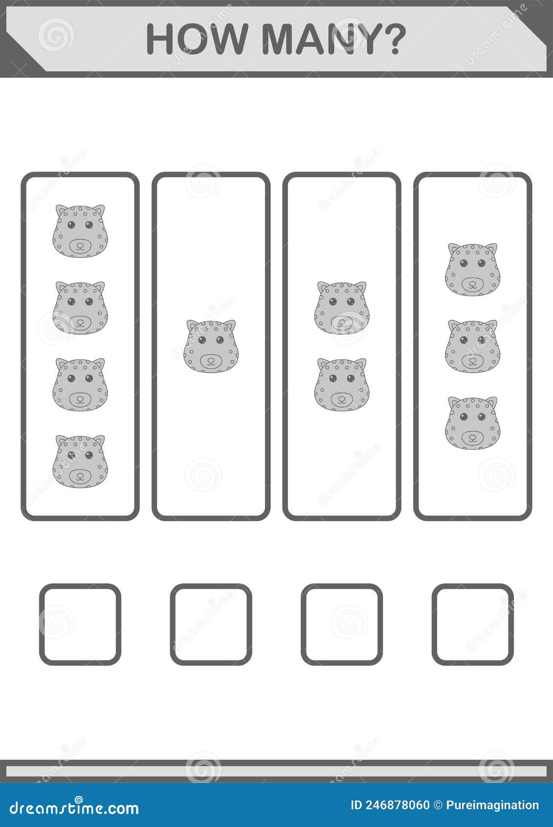 How Many Leopard Face. Worksheet for Kids Stock Vector - Illustration ...