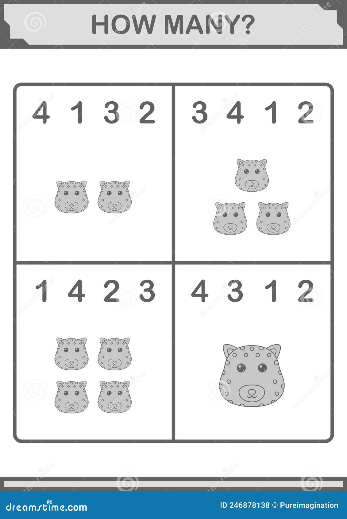How Many Leopard Face. Worksheet for Kids Stock Vector - Illustration ...