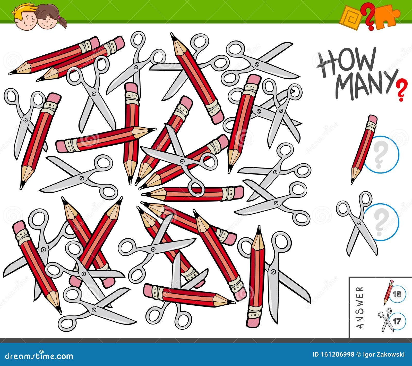How Many Pencils and Scissors Educational Task Stock Vector ...