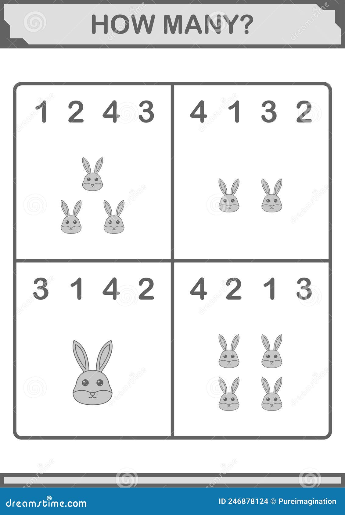 How Many Rabbit Face. Worksheet for Kids Stock Vector - Illustration of ...