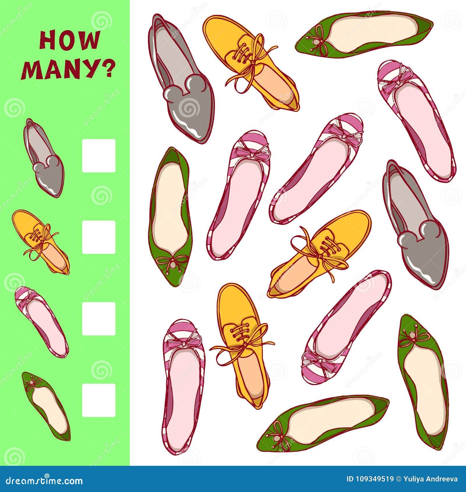 How Many Shoes. Children Counting Game Stock Illustration ...