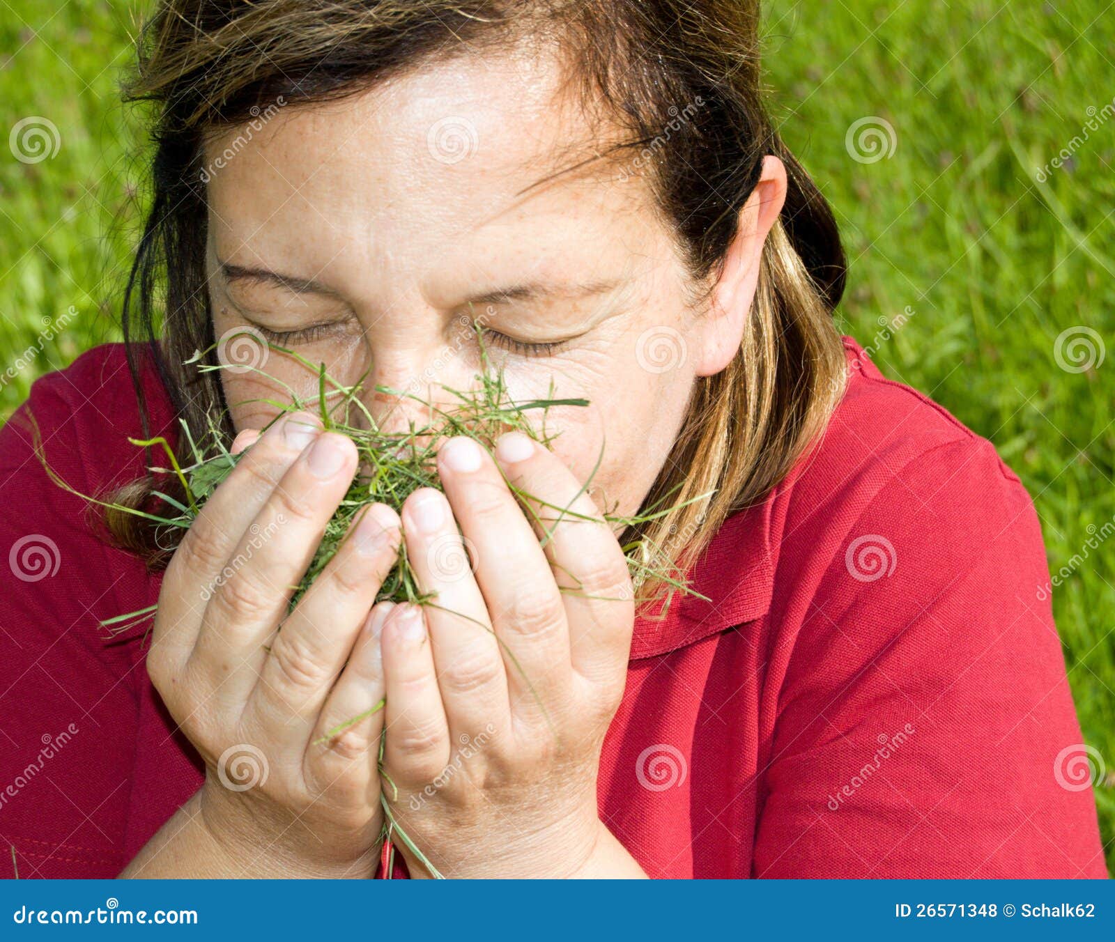 How smells the summer stock photo. Image of meadow, brunette - 26571348