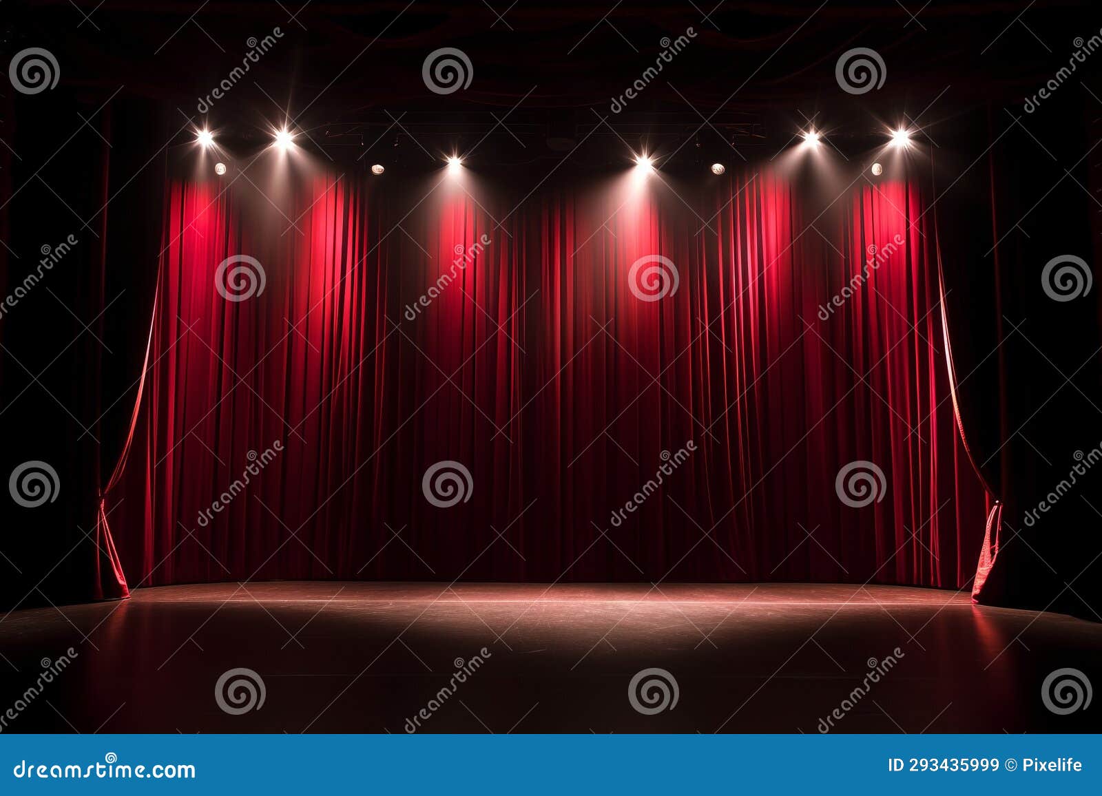 How Stage with Red Curtains are Opening with Spotlight Performance ...