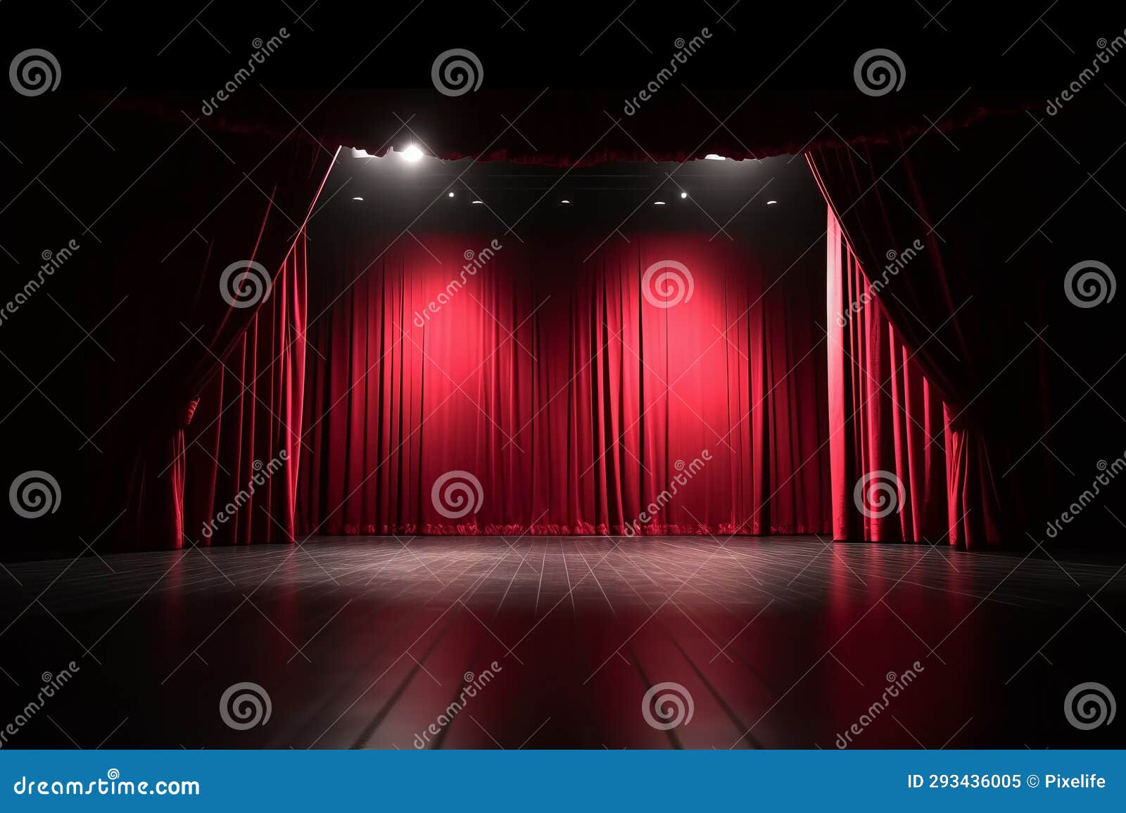 How Stage with Red Curtains are Opening with Spotlight Performance ...