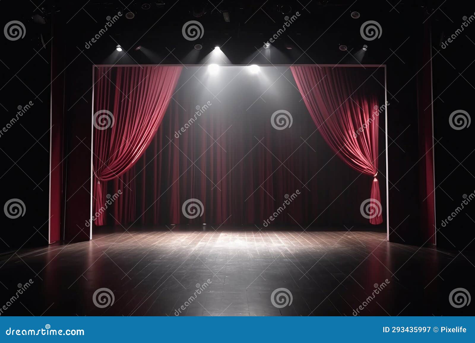 How Stage with Red Curtains are Opening with Spotlight Performance ...