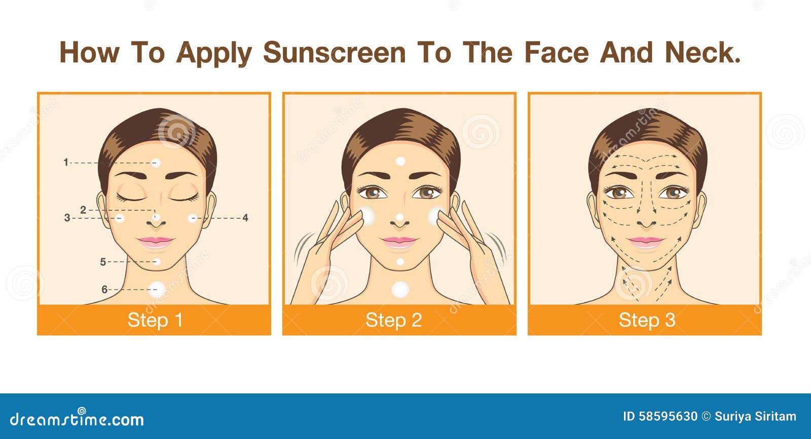 How To Apply Sunscreen To The Face And Neck Stock Vector Illustration
