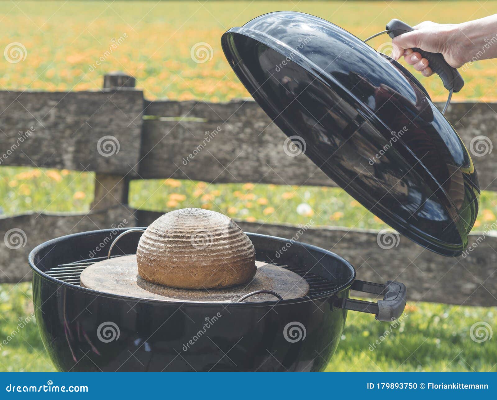 How To Bake Bread in Garden Using a Charcoal Grill Stock Photo - Image ...