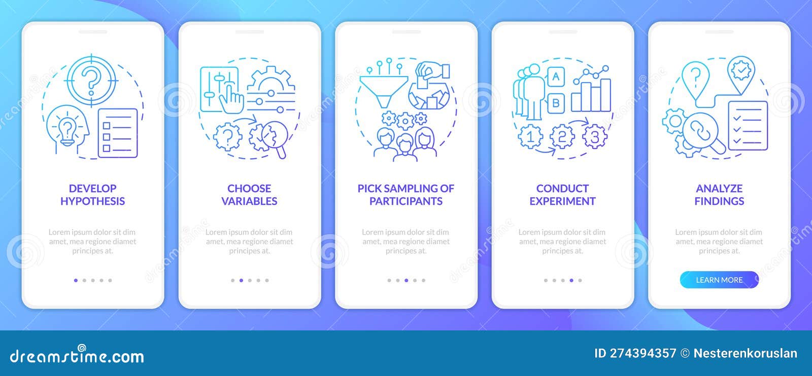 How To Conduct Causal Research Blue Gradient Onboarding Mobile App ...