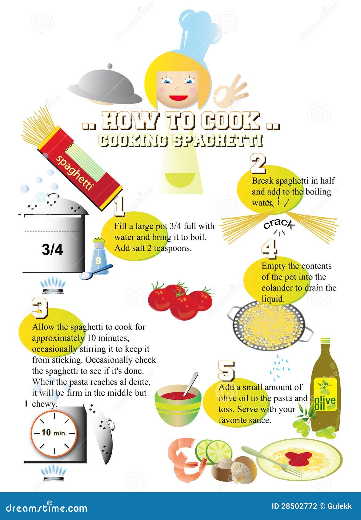 How to cook spaghetti stock illustration. Illustration of food - 28502772