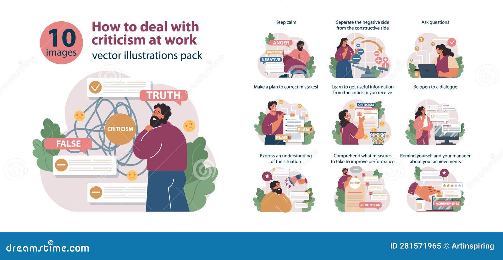 How To Deal with Judgement at Work Set. Employee Dealing with Pressure ...