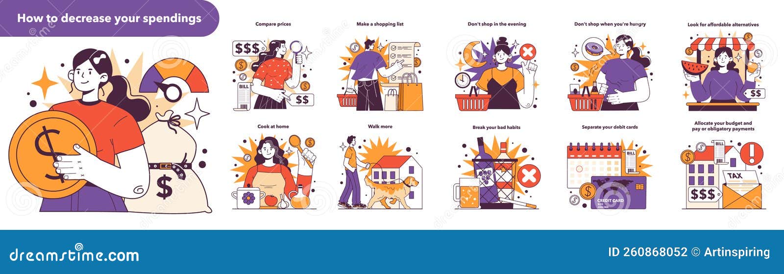 How To Decrease Your Spendings Set. Risk Management in Conditions Stock ...