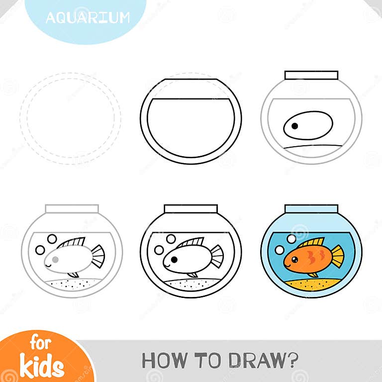 How To Draw Aquarium for Children. Step by Step Drawing Tutorial Stock ...