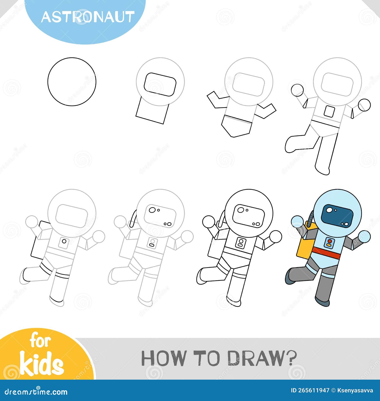 How To Draw Astronaut for Children. Step by Step Drawing Tutorial Stock ...