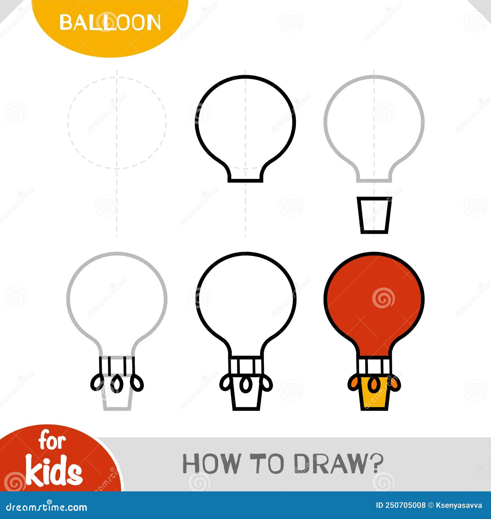 How To Draw Balloon for Children. Step by Step Drawing Tutorial Stock ...