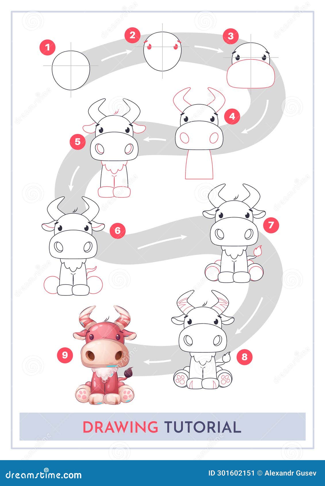How To Draw a Bull. Step by Step Drawing Tutorial. Draw Guide. Simple ...