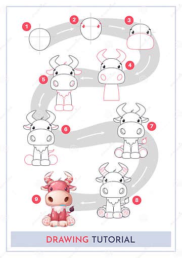 How To Draw a Bull. Step by Step Drawing Tutorial. Draw Guide. Simple ...