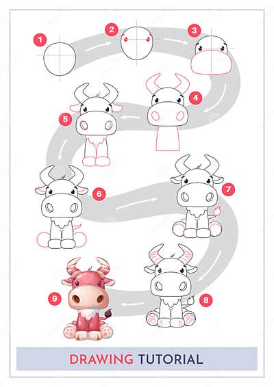 How To Draw a Bull. Step by Step Drawing Tutorial. Draw Guide. Simple ...