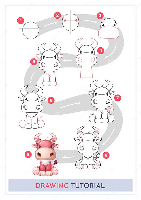 How To Draw a Bull. Step by Step Drawing Tutorial. Draw Guide. Simple ...