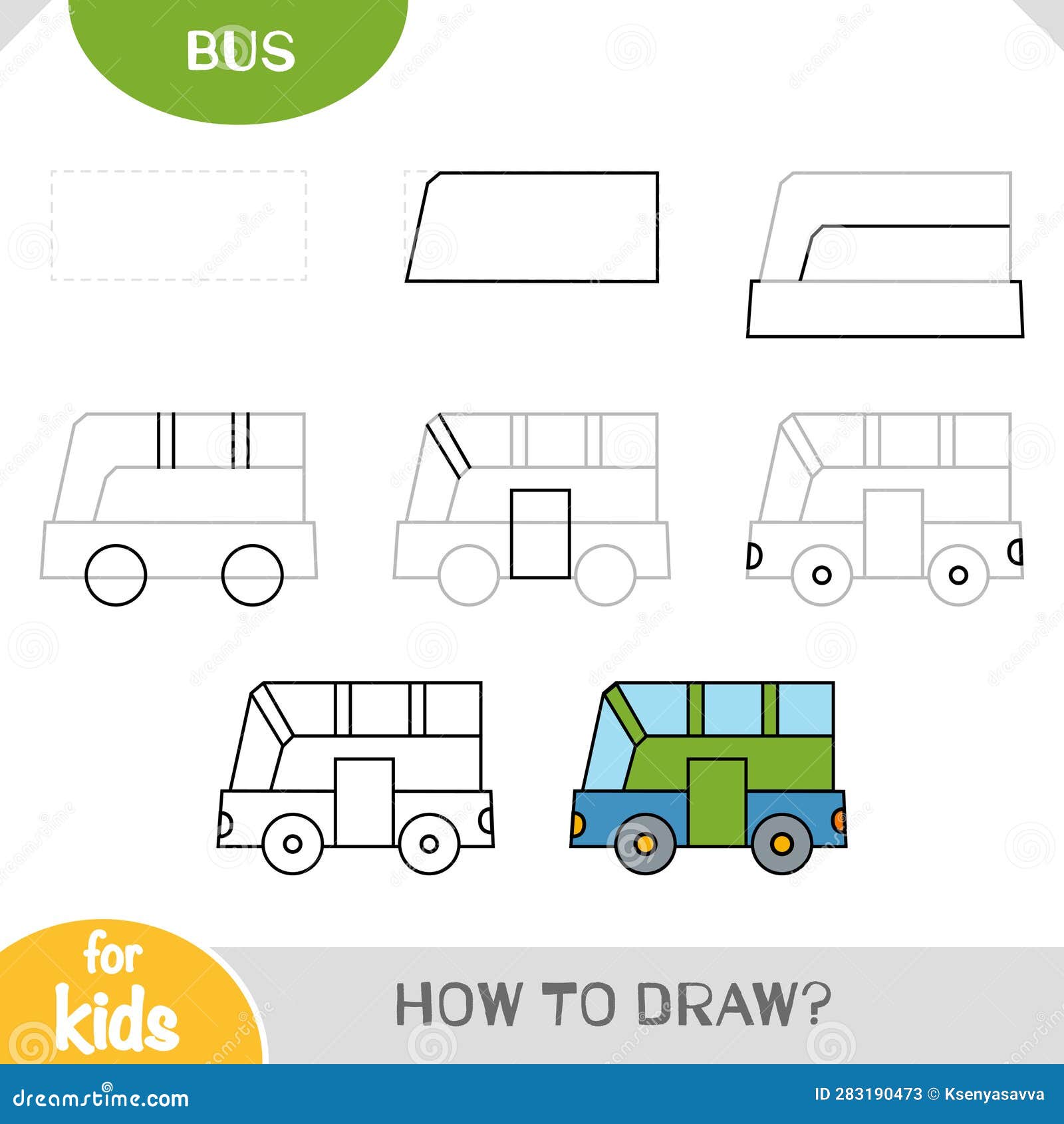 How To Draw Bus for Children. Step by Step Drawing Tutorial Stock ...