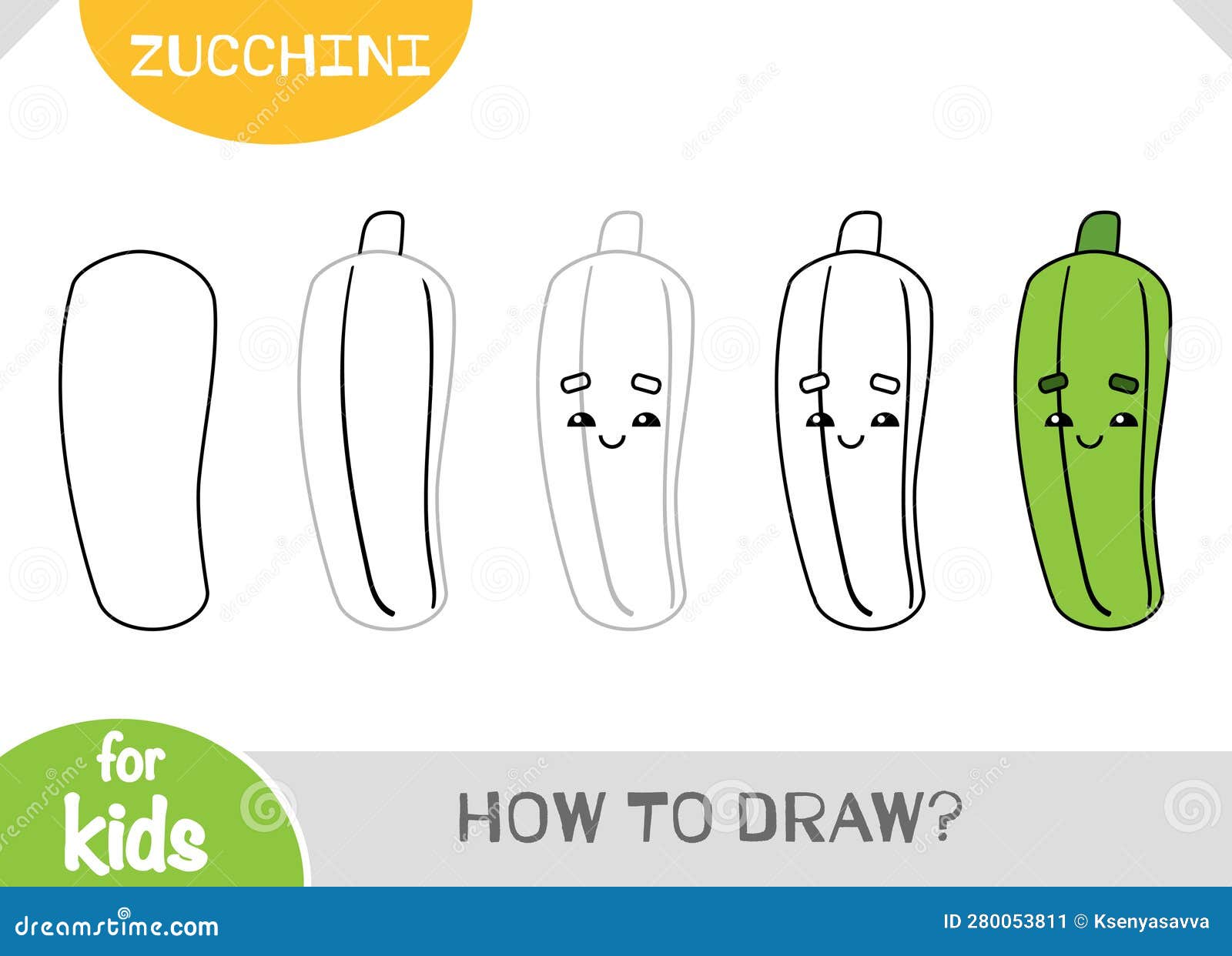 How To Draw Cartoon Zucchini Vegetable. Educational Step By Step ...