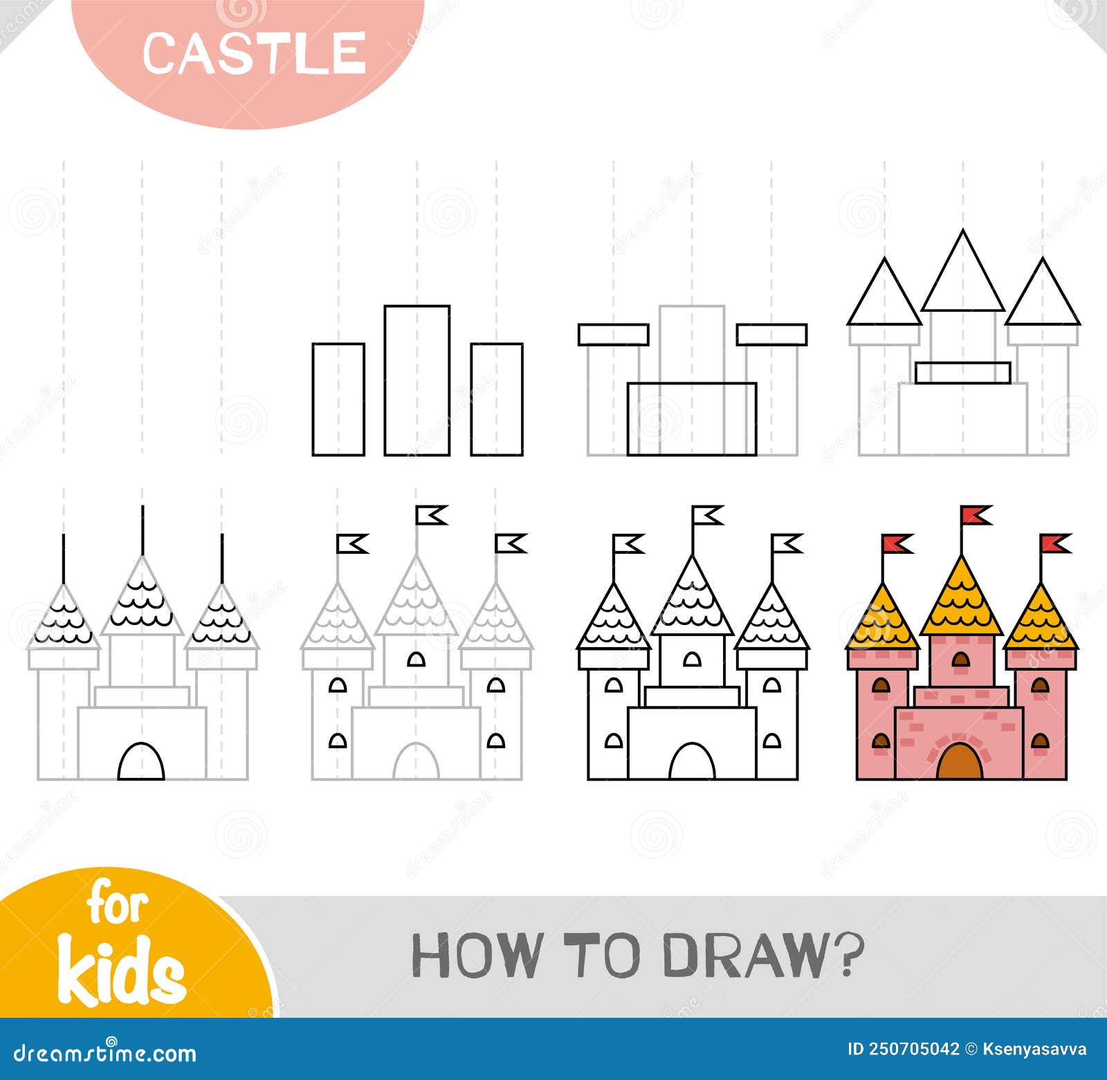 How To Draw Castle for Children. Step by Step Drawing Tutorial Stock ...