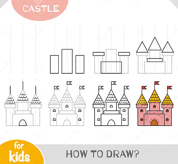 How To Draw Castle for Children. Step by Step Drawing Tutorial Stock ...