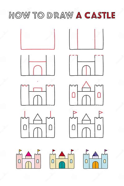 How To Draw a Castle. Step by Step Drawing Tutorial. Simple Educational ...