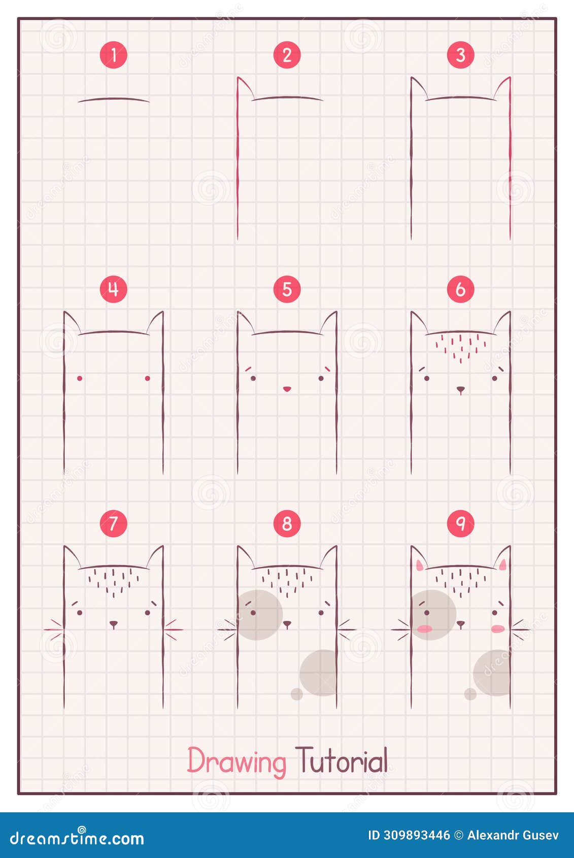 How To Draw a Cat. Step by Step Drawing Tutorial. Draw Guide Stock ...