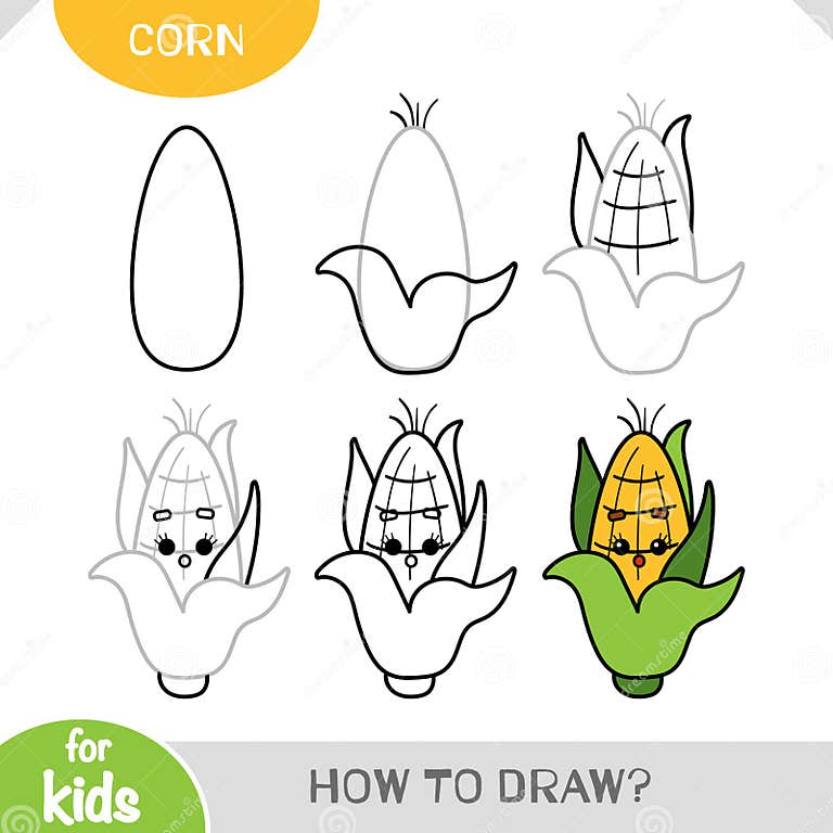 How To Draw Corn for Children. Step by Step Drawing Tutorial Stock ...