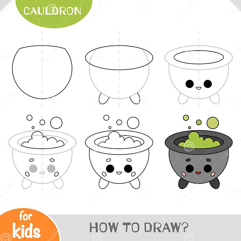 How To Draw Cute Character Cauldron with Potion for Children Stock ...