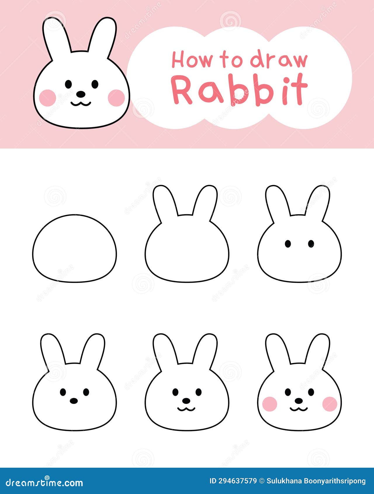 How To Draw Cute Rabbit Cartoon for Learning, Kid, Coloring Book ...