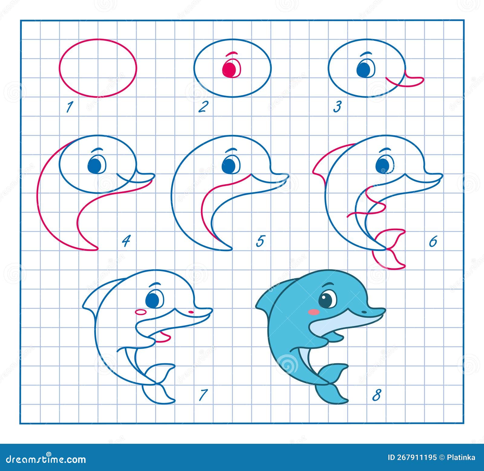 How To Draw Cute Dolphin, Step by Step Lesson for Kids Cartoon Vector ... How To Draw Cute Dolphin, Step by Step Lesson for Kids Cartoon Vector ...