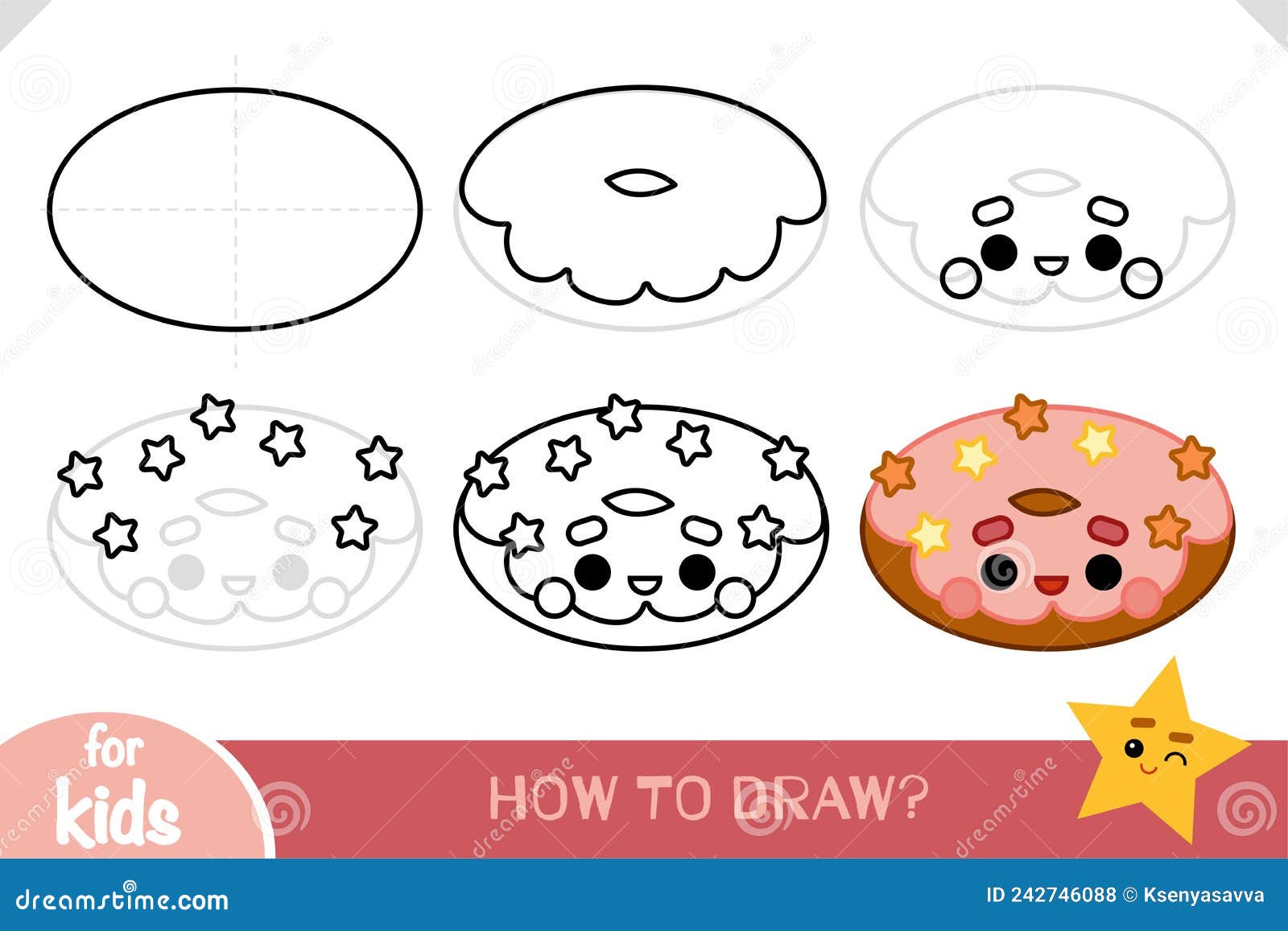 How To Draw Donut for Children. Step by Step Drawing Tutorial Stock ...