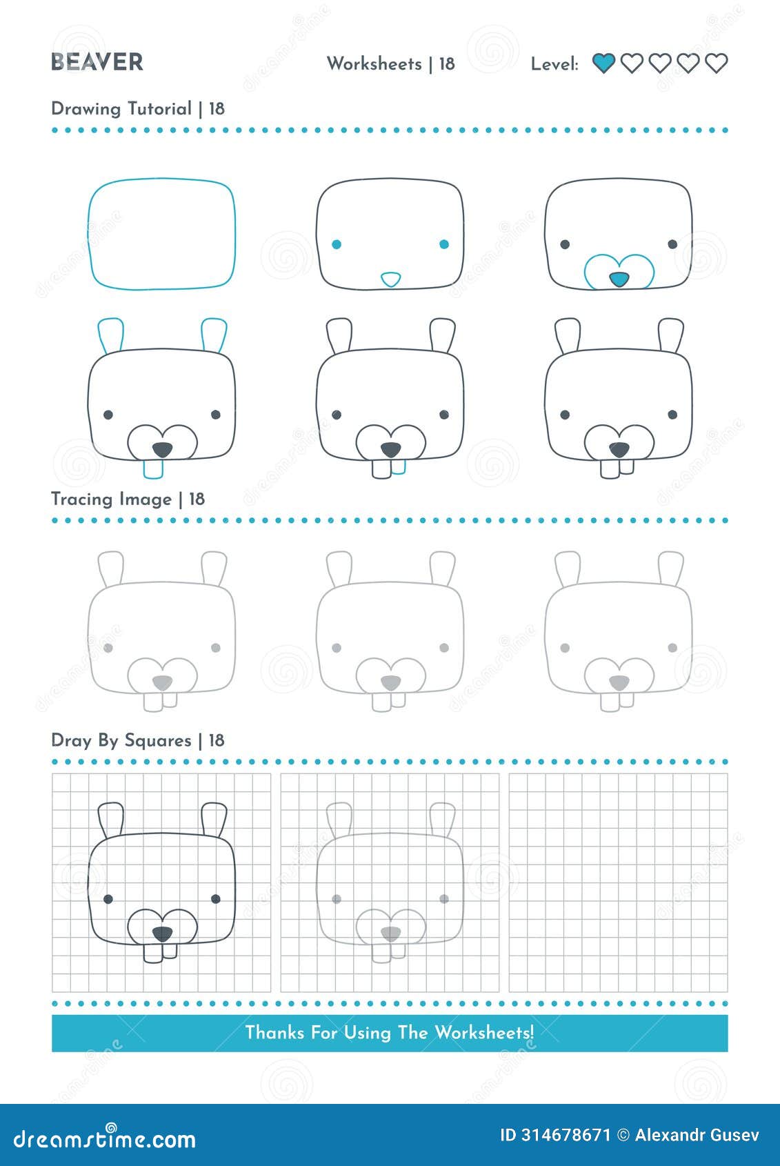 How To Draw Doodle Animal Beaver, Cartoon Character Step by Step ...