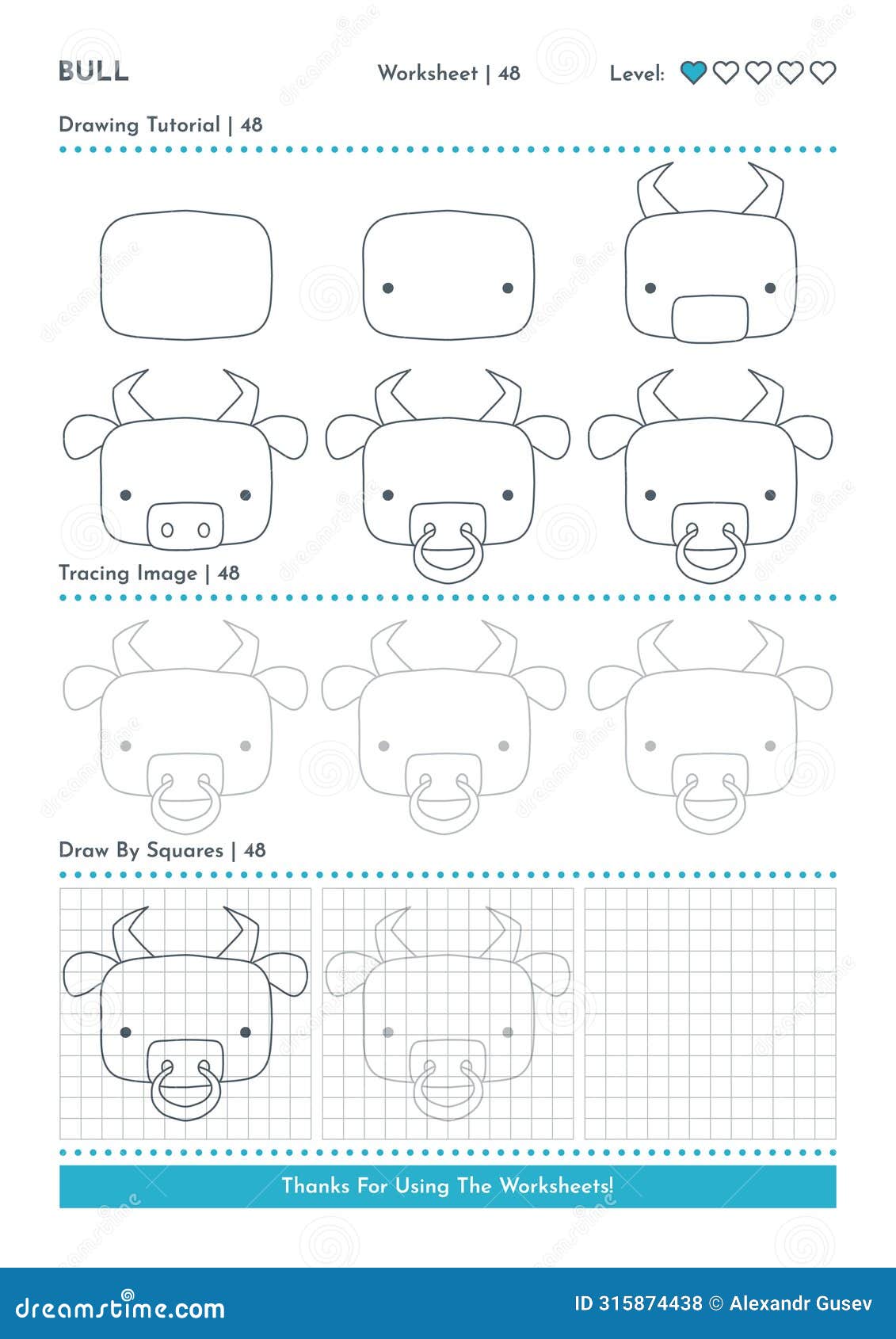 How To Draw Doodle Animal Cow, Cartoon Character Step by Step Drawing ...