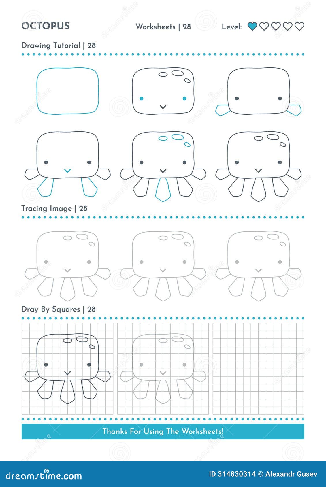 How To Draw Doodle Animal Octopus, Cartoon Character Step by Step ...