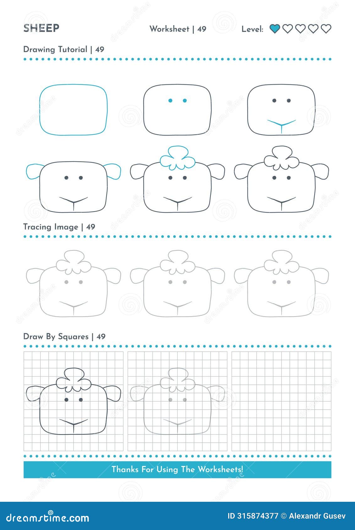 How To Draw Doodle Animal Sheep, Cartoon Character Step by Step Drawing ...