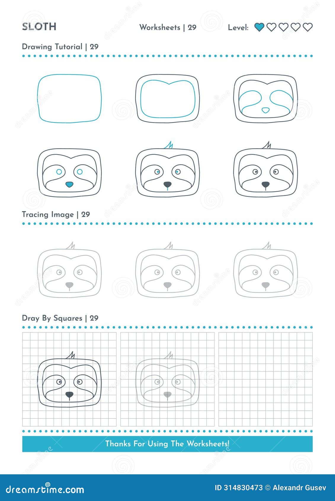 How To Draw Doodle Animal Sloth, Cartoon Character Step by Step Drawing ...