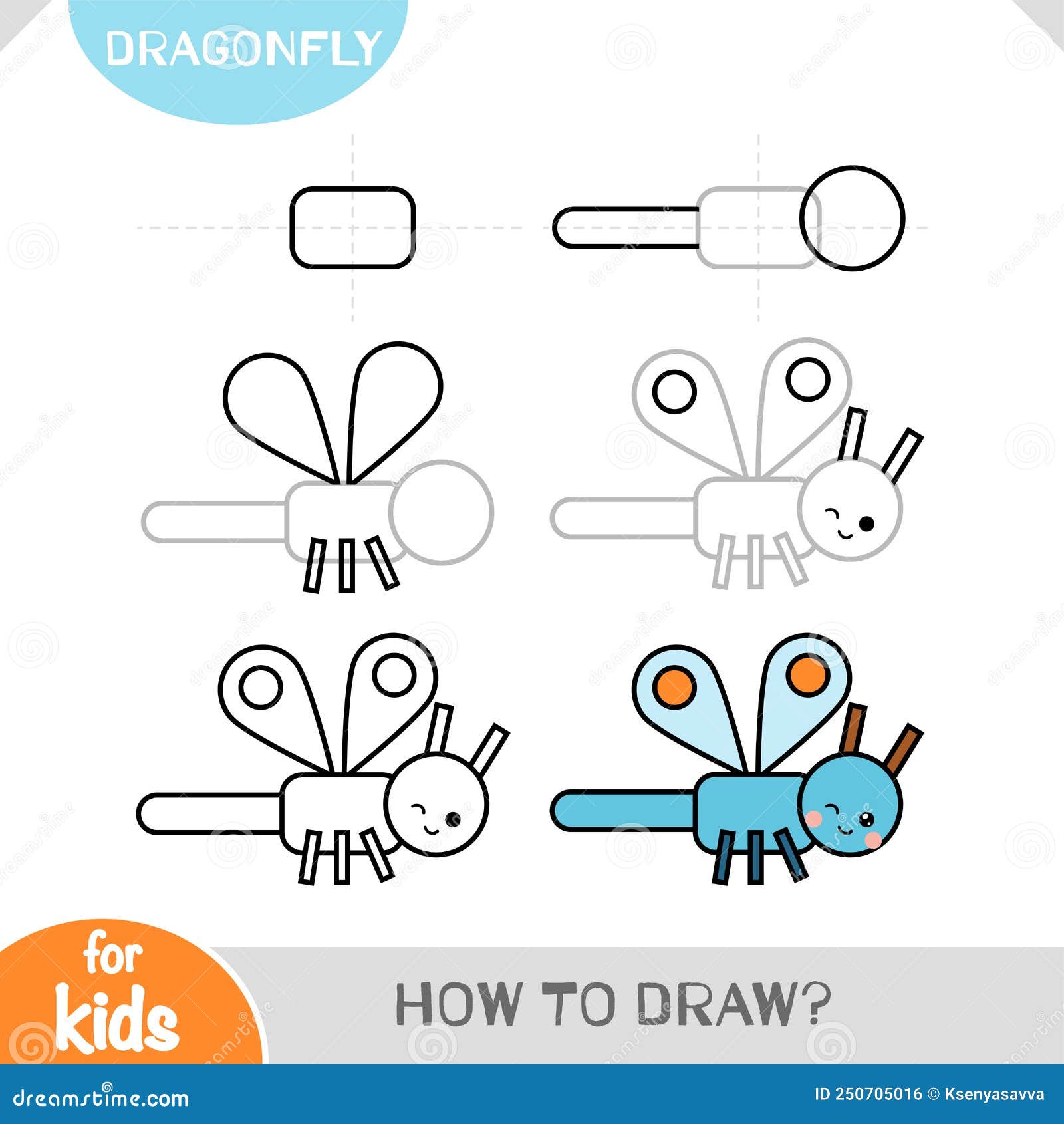 How To Draw Dragonfly for Children. Step by Step Drawing Tutorial Stock ...