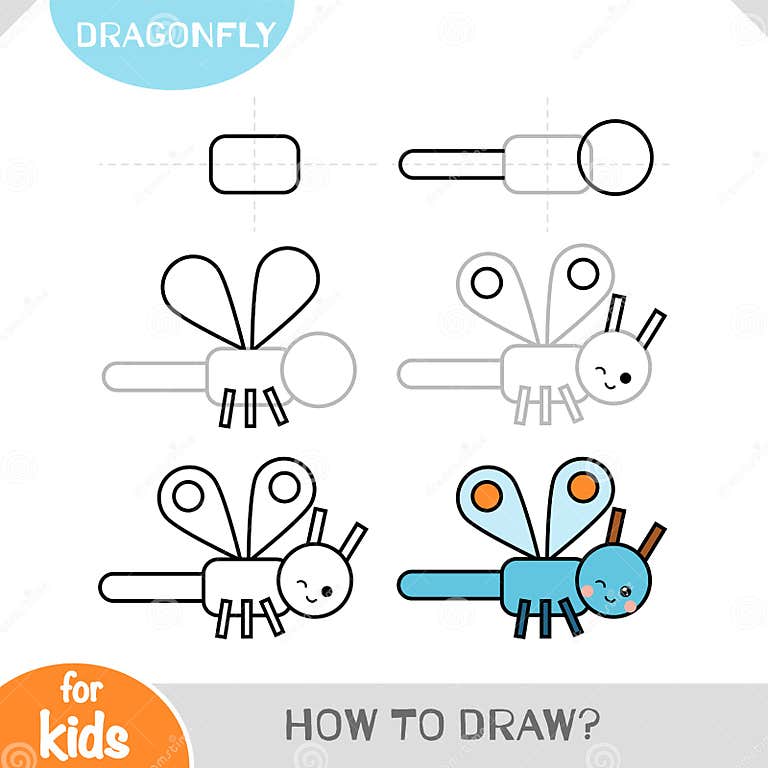 How To Draw Dragonfly for Children. Step by Step Drawing Tutorial Stock ...