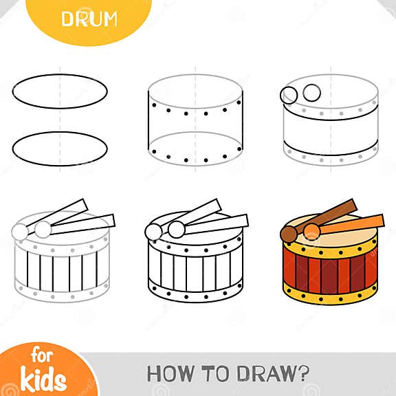 How To Draw Drum for Children. Step by Step Drawing Tutorial Stock ...