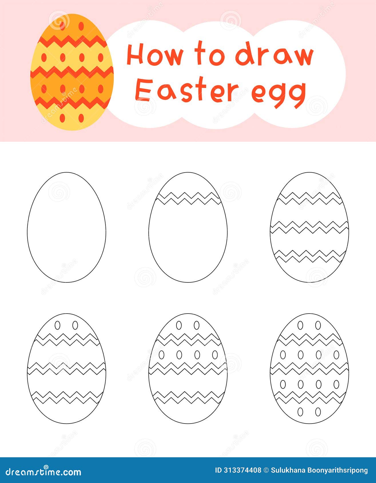 How To Draw Easter Egg Cartoon Step by Step for Kid Book, Spring ...